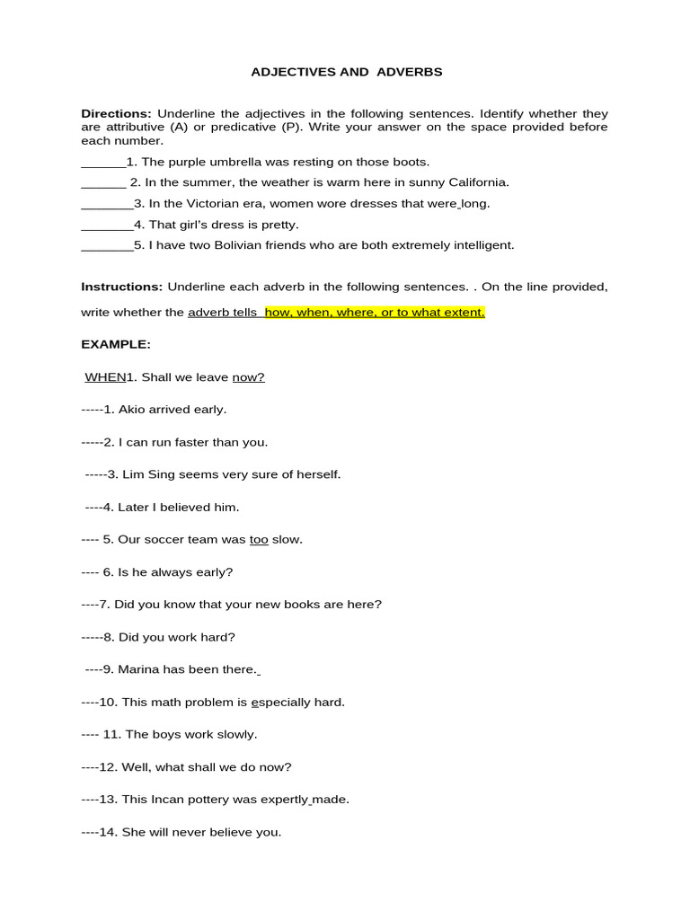 Identifying Adjectives and Adverbs | PDF