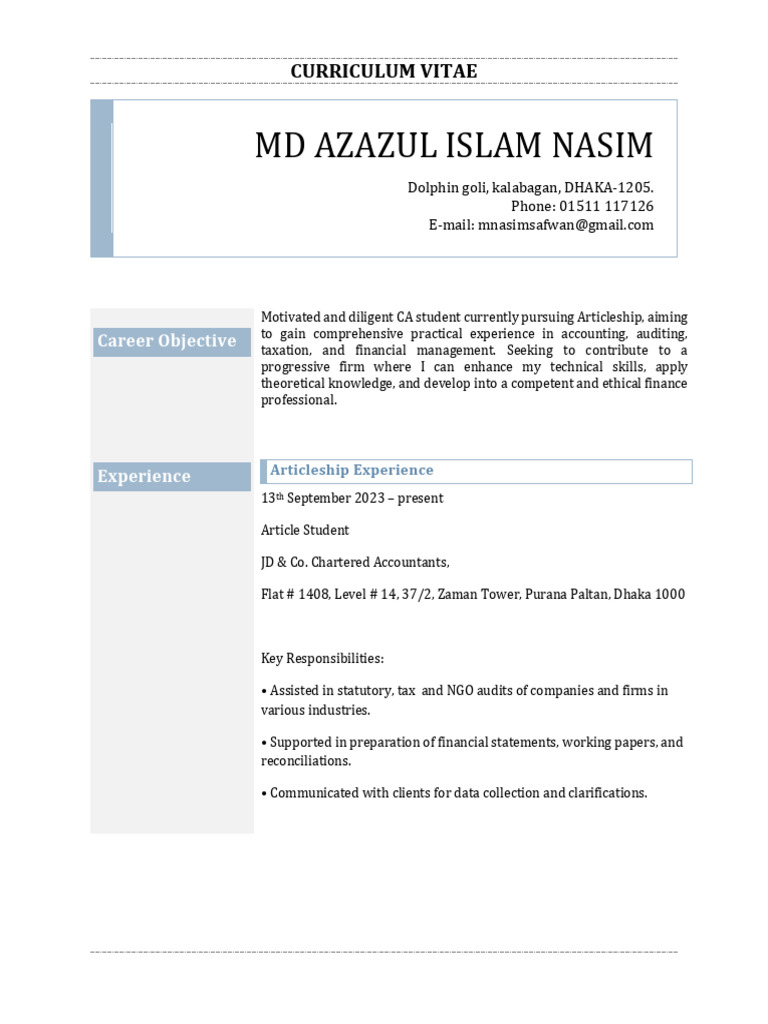 Resume Azazul Islam Nasim | PDF | Accounting | Business