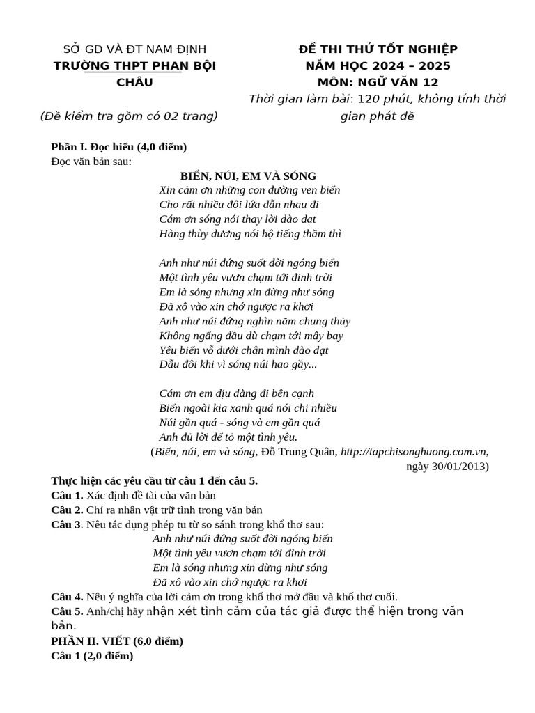 Biển, Núi, Em Và Sóng - Gửi Hương Cho Gió - Yêu Thương | PDF