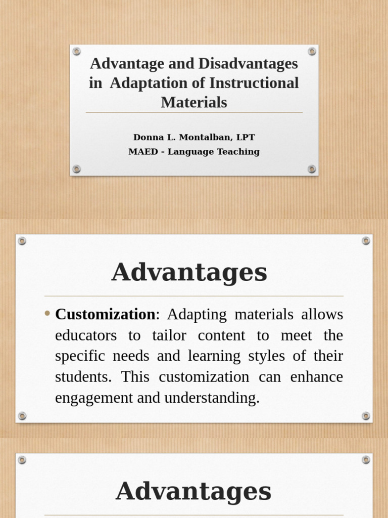Advantages and Disadvantages of Adapted Materials | PDF | Learning ...