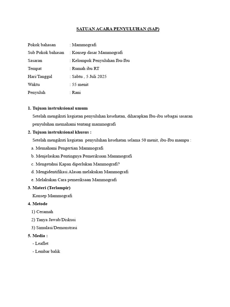 Contoh Satuan Acara Penyuluhan (Sap) | PDF