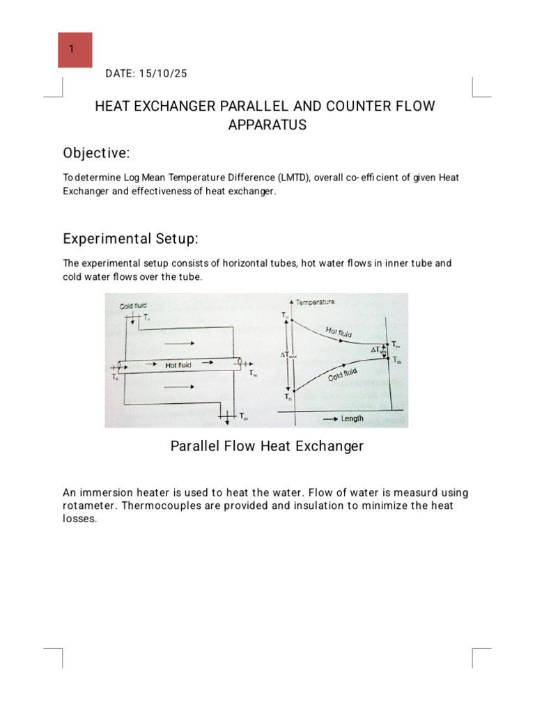 Heat Exchanger Parallel & Counter Flow Apparatus Studnet | PDF ...