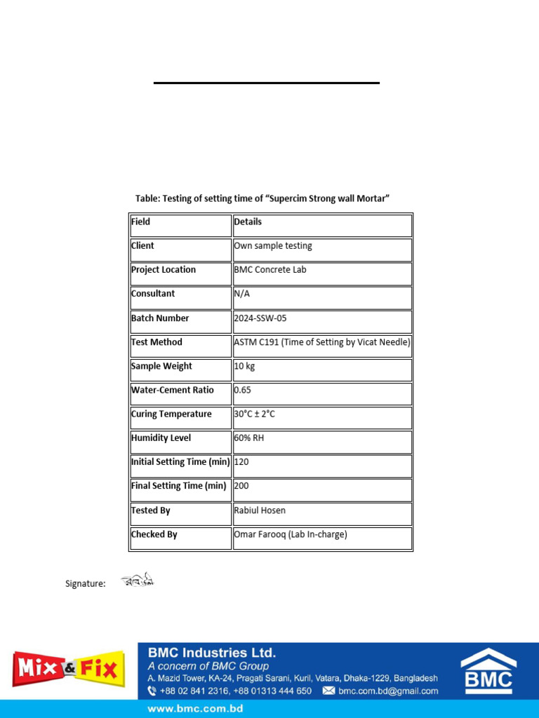 Supercim Setting Time Test Report | PDF