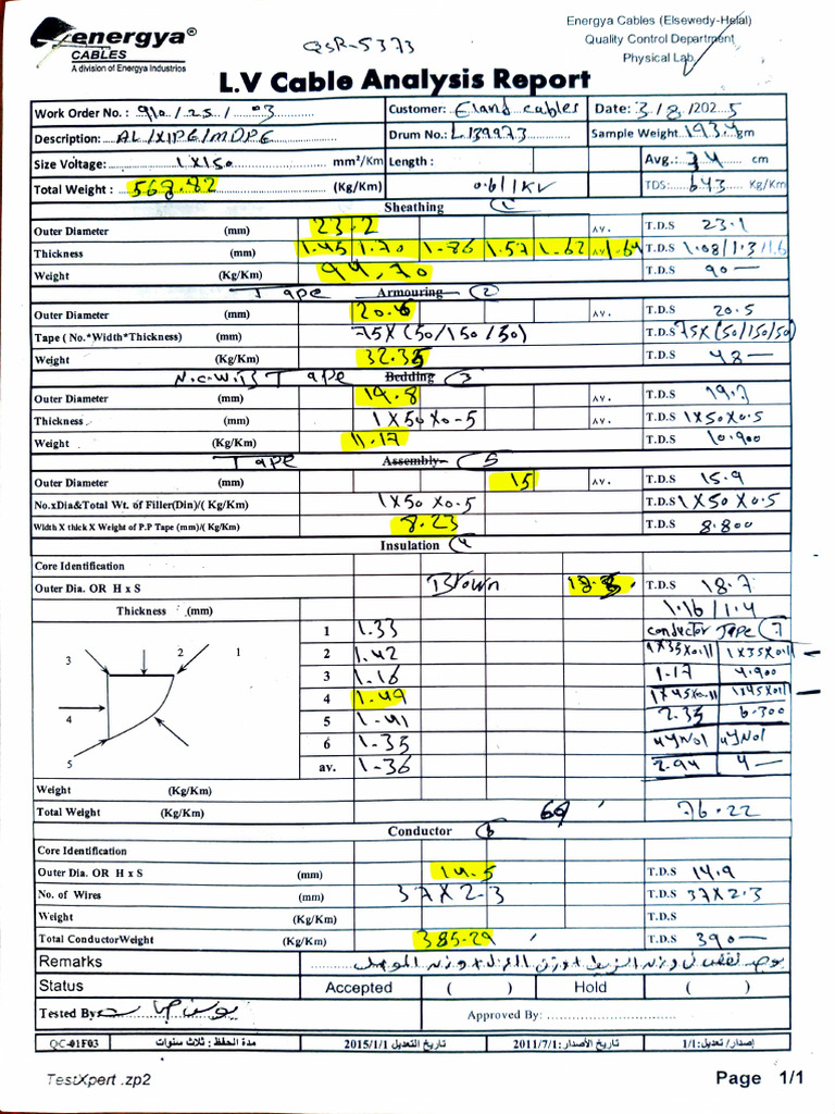 L.V Cable Analysis Report: Physical La | PDF | Electricity | Electrical ...