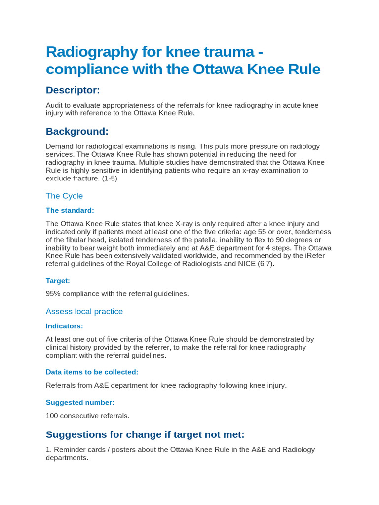 RCR Audits - Radiography For Knee Trauma Compliance With The Ottawa ...