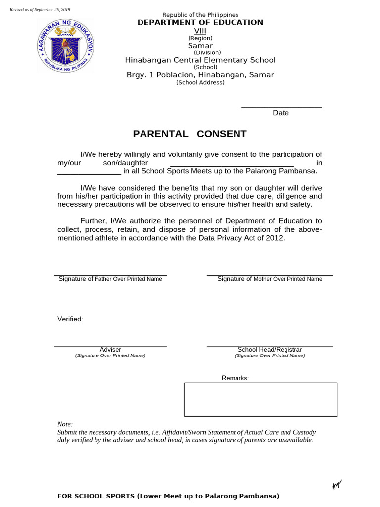 2020 Parents Consent Revised 2 | PDF