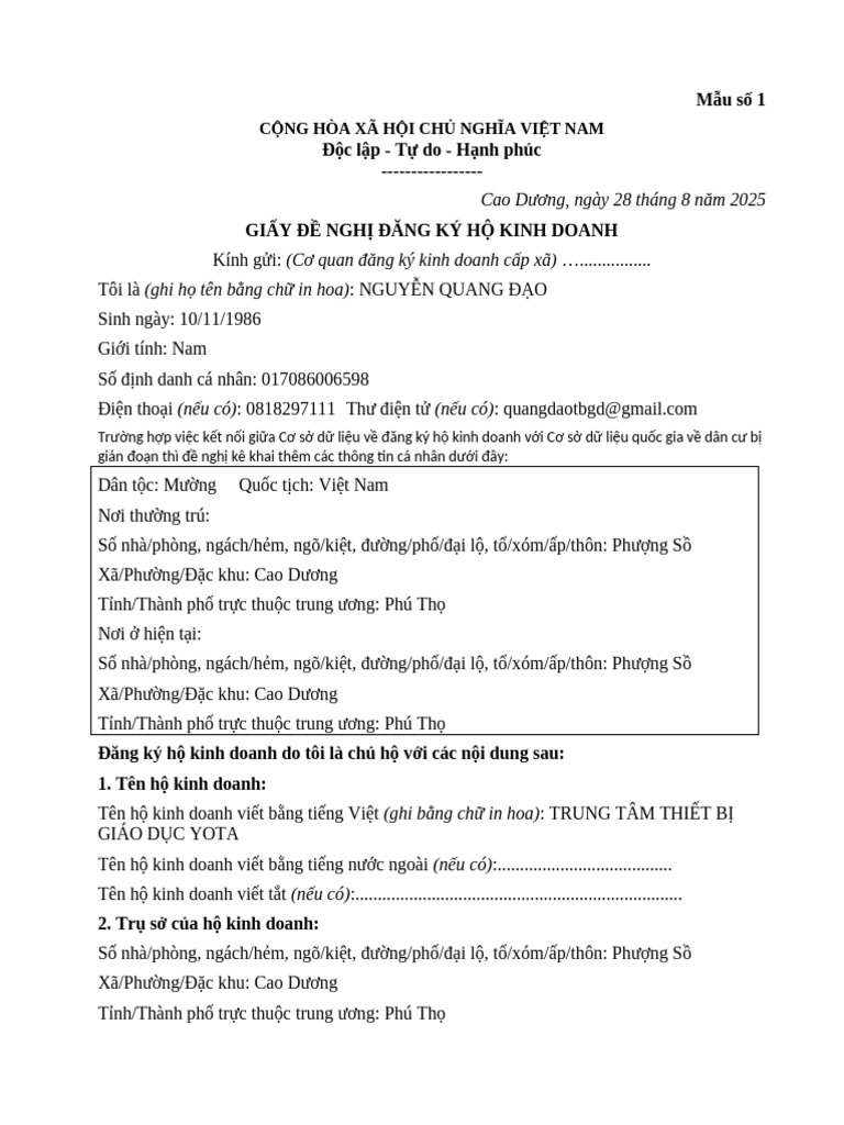 Mẫu số 1-Pl2 | PDF