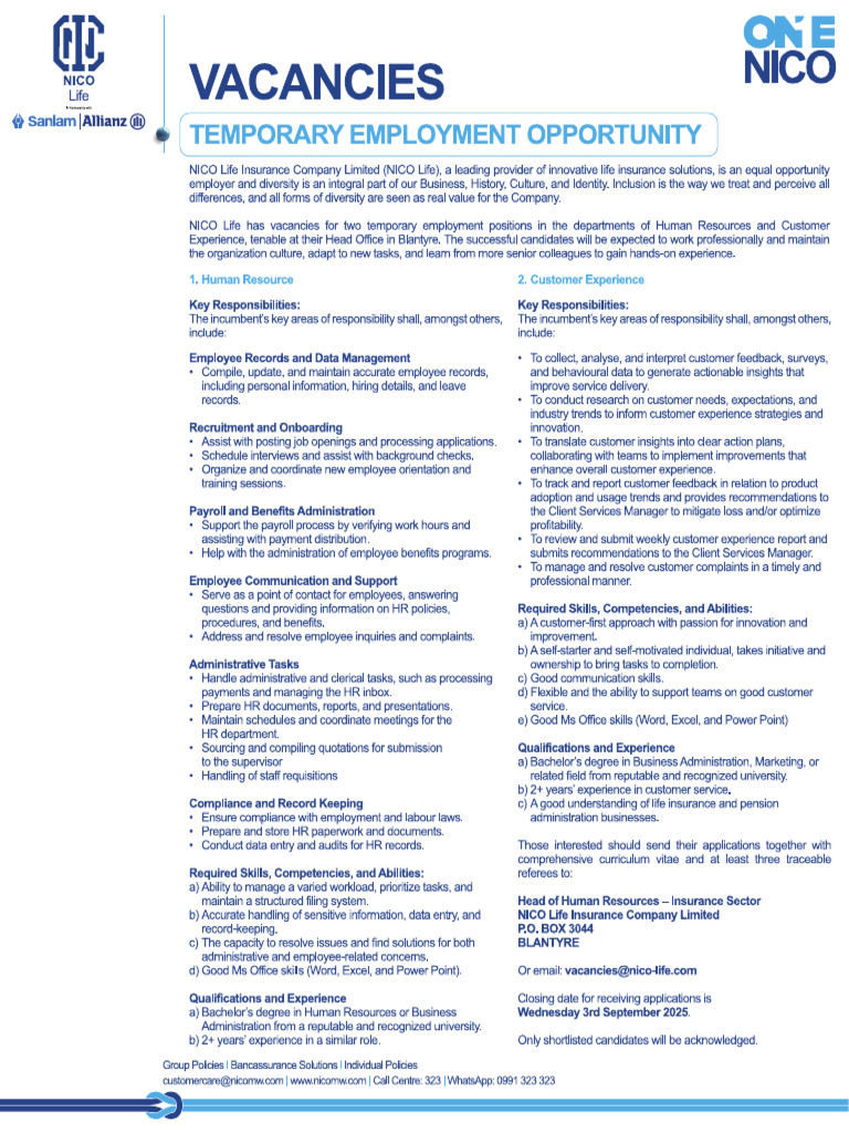 Temporary Employment Opportunity | PDF