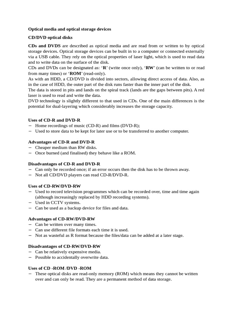 Overview of Optical Media Types | PDF | Dvd | Computer Data Storage