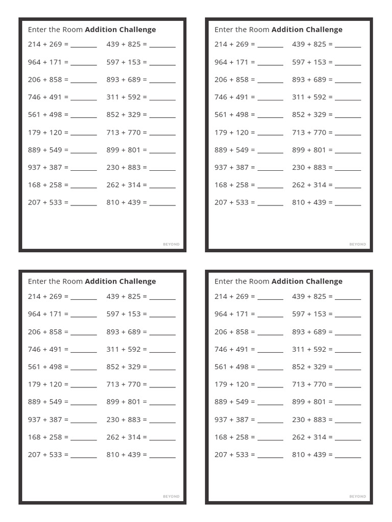 Room Addition Math Challenge | PDF