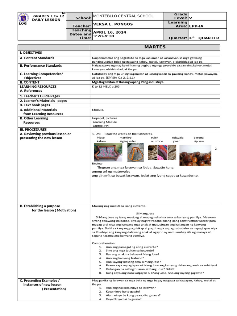 Lesson Plan in EPP5 | PDF