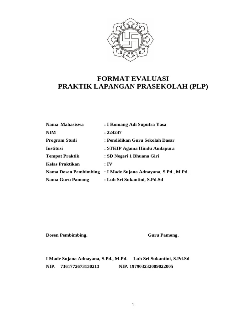 Format Evaluasi Praktik Lapangan PLP | PDF