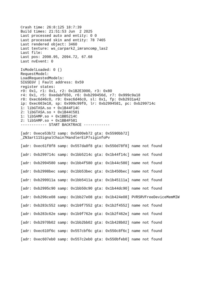 GTA SA Crash Log Analysis | PDF