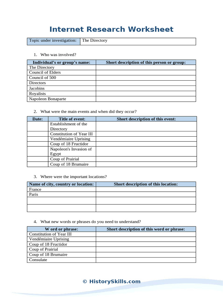 The Directory Research Worksheet | PDF