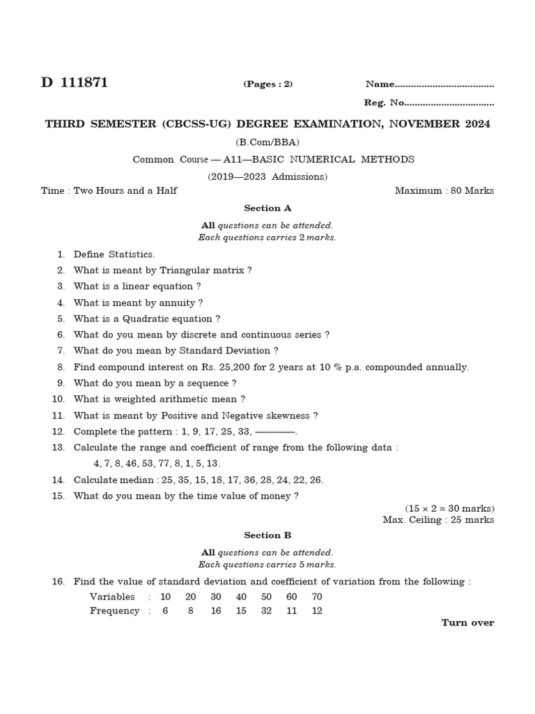 Basic Numerical Methods-2024 | PDF | Mean | Algebra