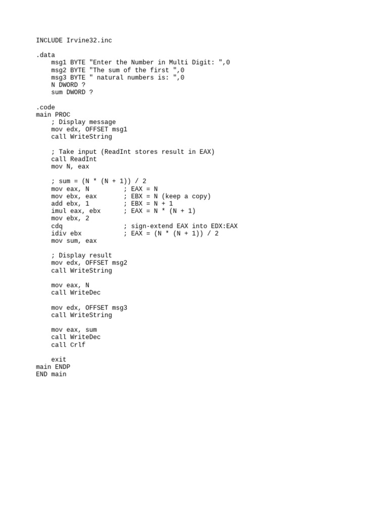 SumOfNatural Asm | PDF