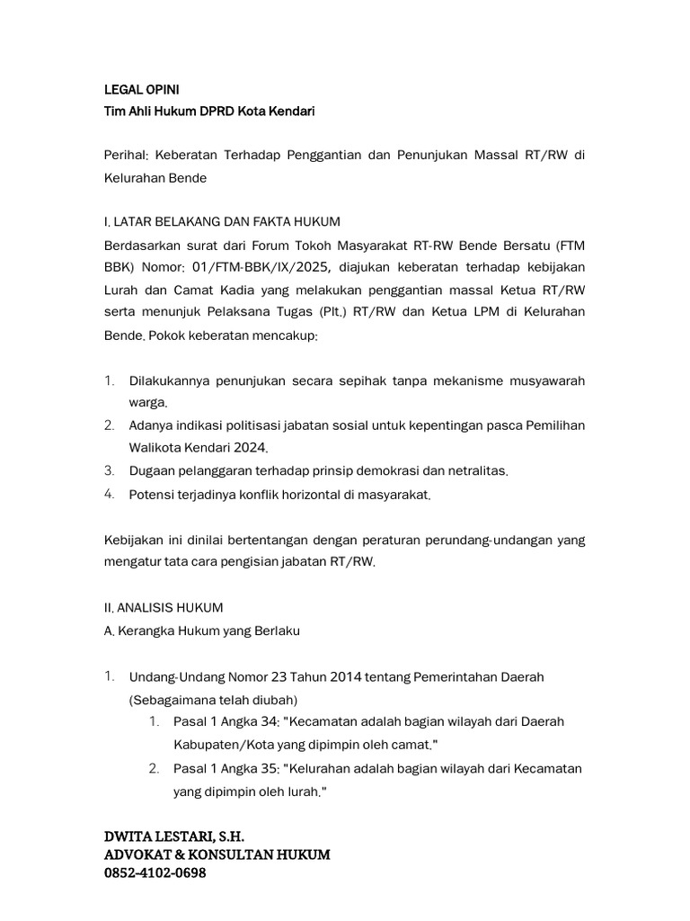 Keberatan Penggantian RT/RW Bende | PDF