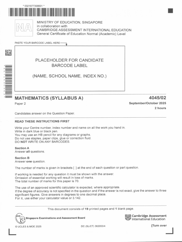 2025 N Level Maths Paper 2 | PDF