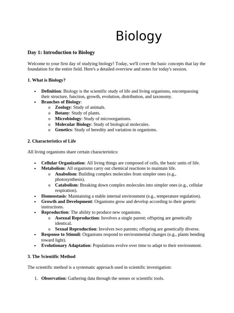 Introduction to Biology Concepts | PDF | Cell (Biology) | Cellular ...