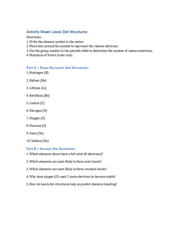 Lewis Dot Structures Activity | PDF