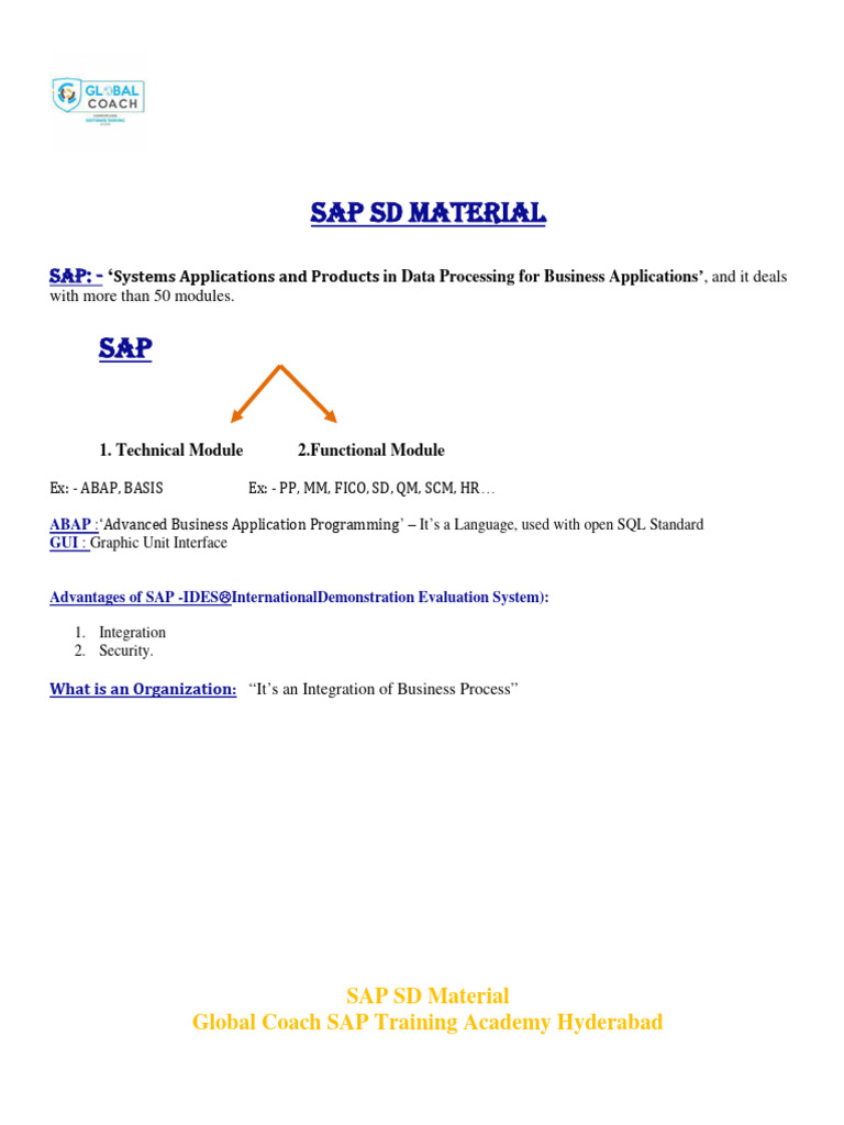 SAP SD Training Material Overview | PDF | Business