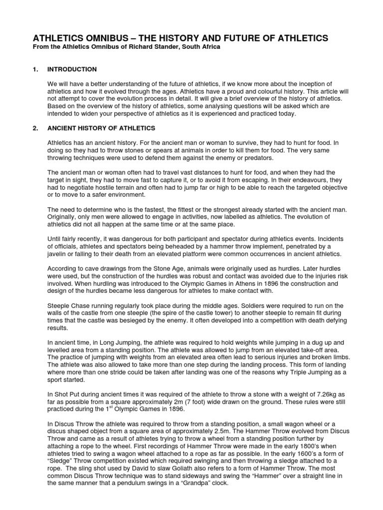 0-1 The History and Future of Athletics | PDF | Track And Field | Sports