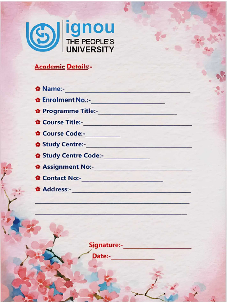 IGNOU Assignment Front Page Guide | PDF