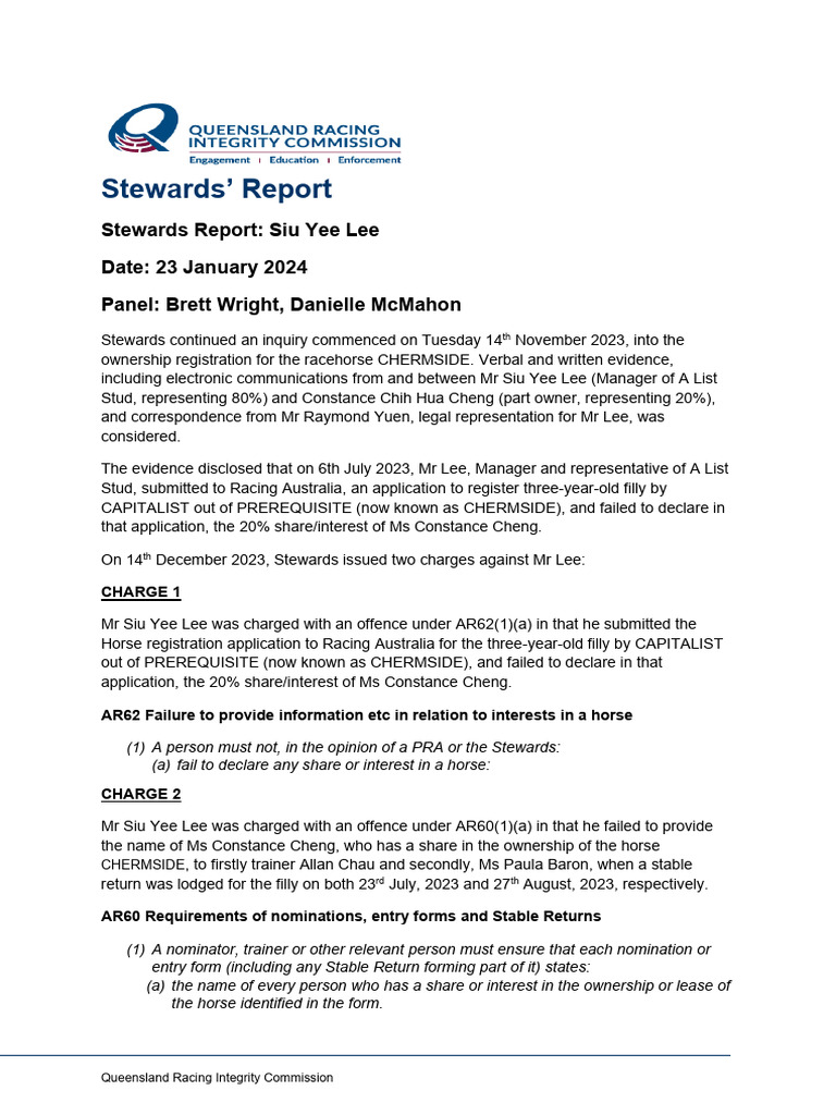 Inquiry Report: Siu Yee Lee Charges | PDF | Justice | Crime & Violence