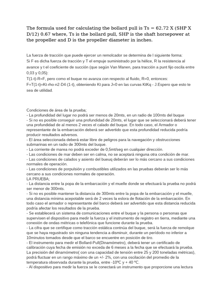 Cálculo y Prueba de Bollard Pull | PDF | Embarcación