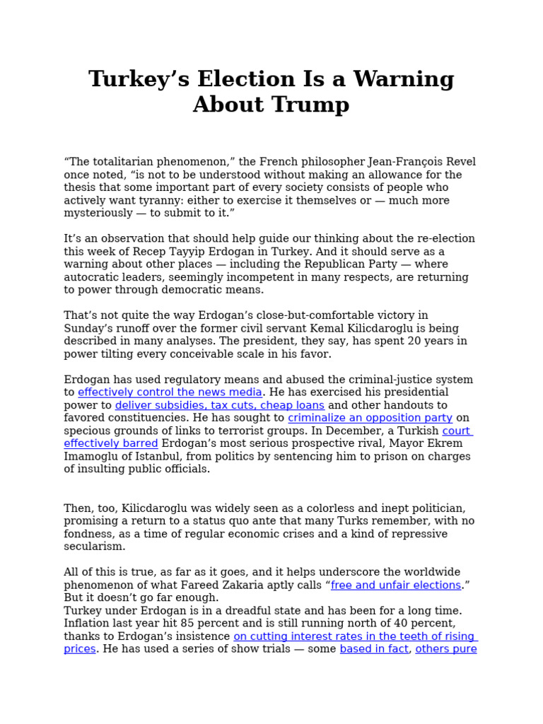 Turkey's Election Is A Warning About Trump | PDF | Recep Tayyip Erdoğan