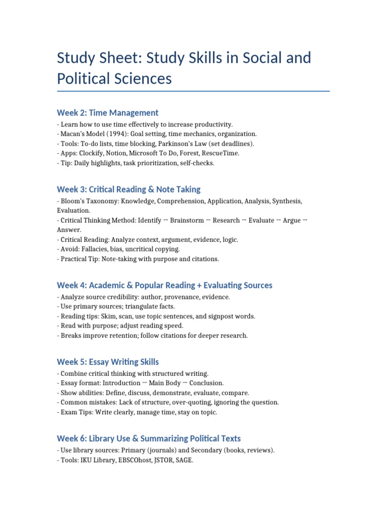 Essential Study Skills for Social Sciences | PDF
