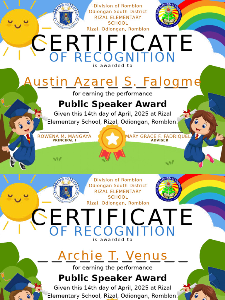 Colorful Bold and Bright Cute School Certificate of Recognition | PDF