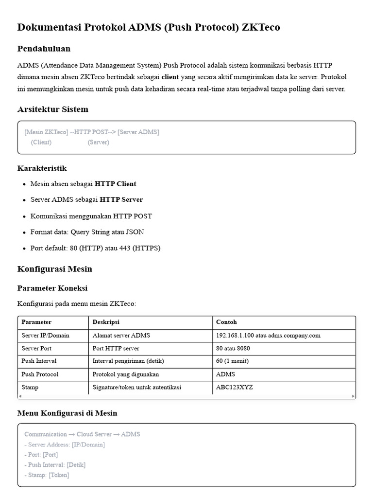 Protokol ADMS ZKTeco: Panduan Push Data | PDF | Information Technology ...