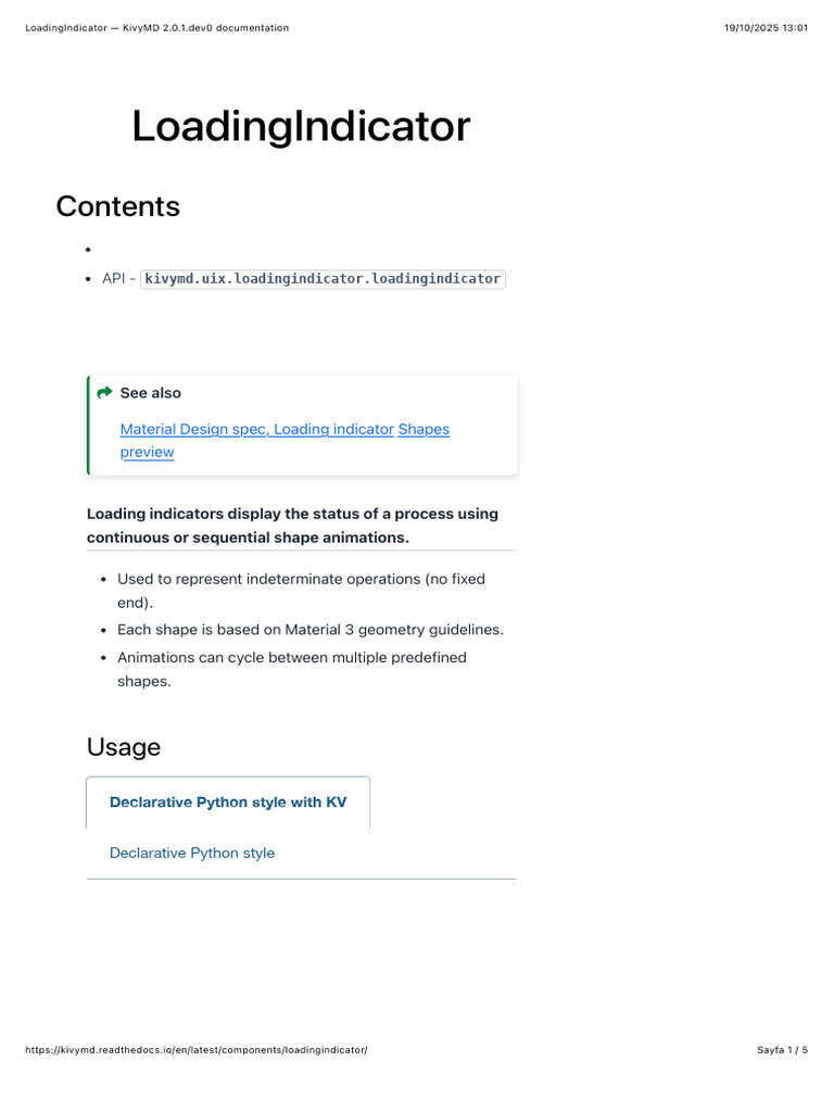 LoadingIndicator - KivyMD 2.0.1.dev0 Documentation | PDF | Software ...
