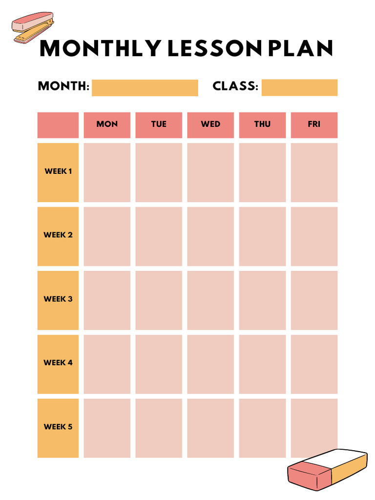 Monthly Lesson Plan Bright Yellow and Pink Illustrative | PDF