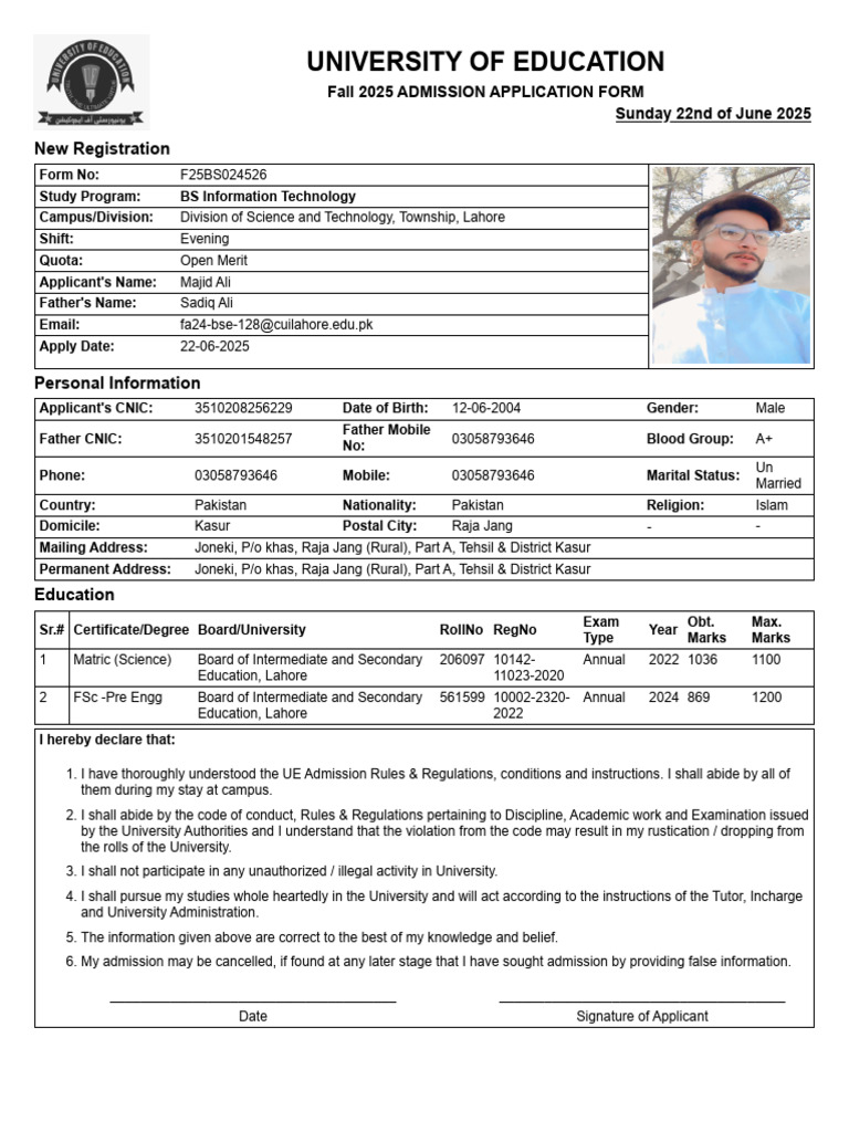 Fall 2025 Admission Application Form | PDF