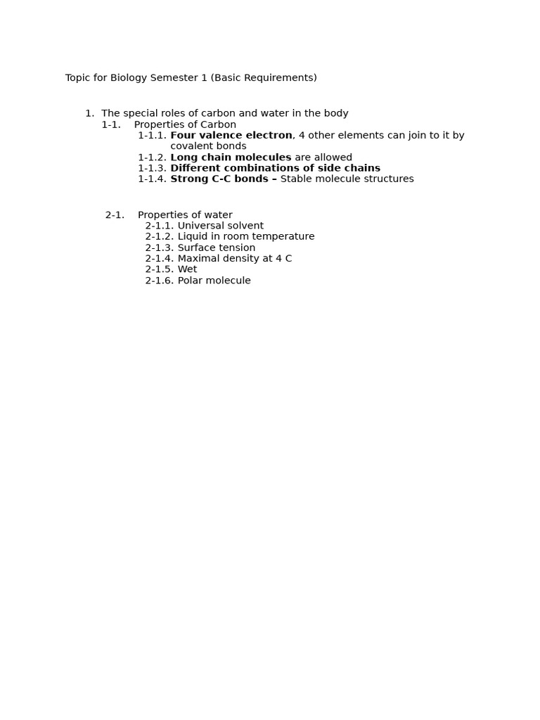 Carbon and Water Roles in Biology | PDF