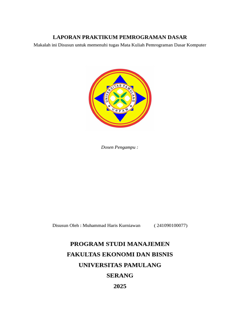 Laporan Praktikum Pemrograman Dasar | PDF