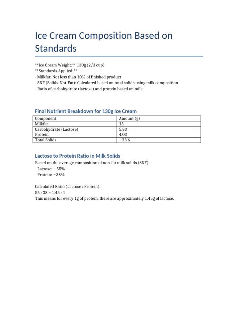 Ice Cream Composition Standards | PDF