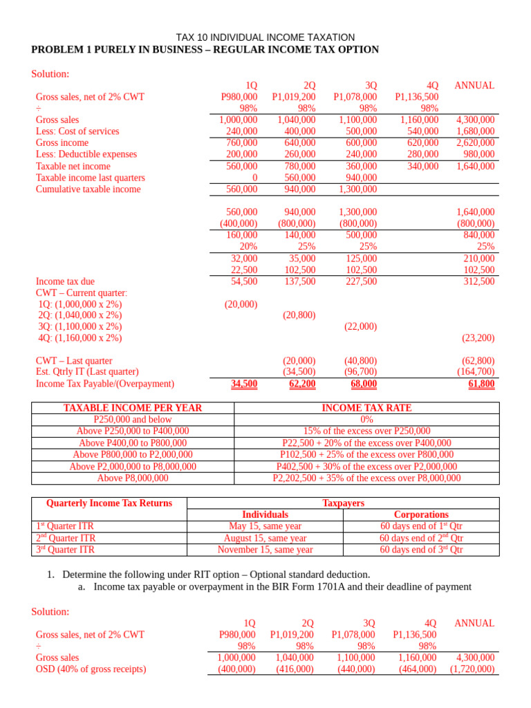 TAX 10 With Solutions ILLUSTRATIONS | PDF | Taxes | Income Tax