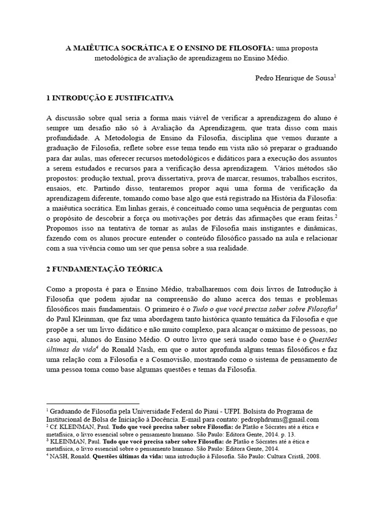 Maiêutica Socrática no Ensino de Filosofia | PDF | Aprendizado | Sócrates