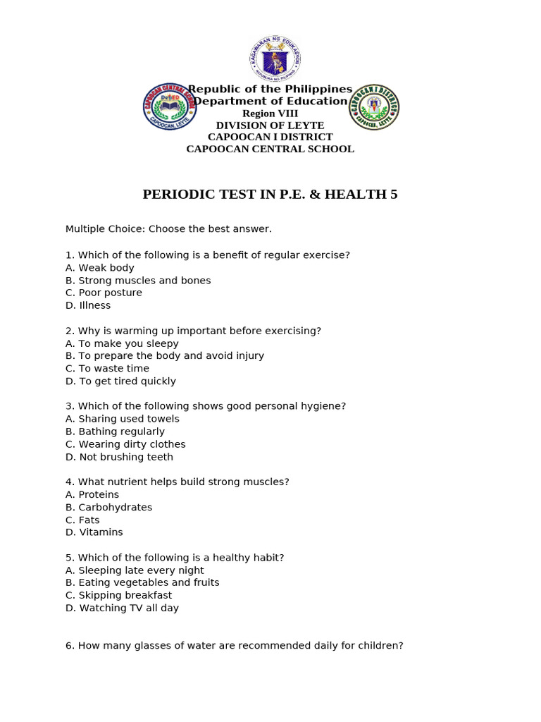 P.E. & Health 5 Periodic Test Questions | PDF | Strength Training ...