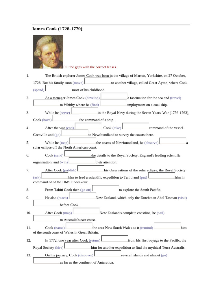 James Cook Review Tenses | PDF | James Cook | Pacific Ocean