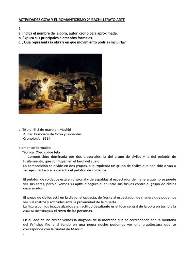 Actividades Goya y El Romanticismo | PDF | Pinturas