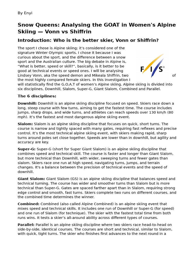 Snow Queens - Analysing The GOAT in Women's Alpine Skiing | PDF ...