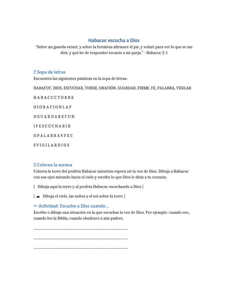 Actividades de Habacuc para Niños | PDF