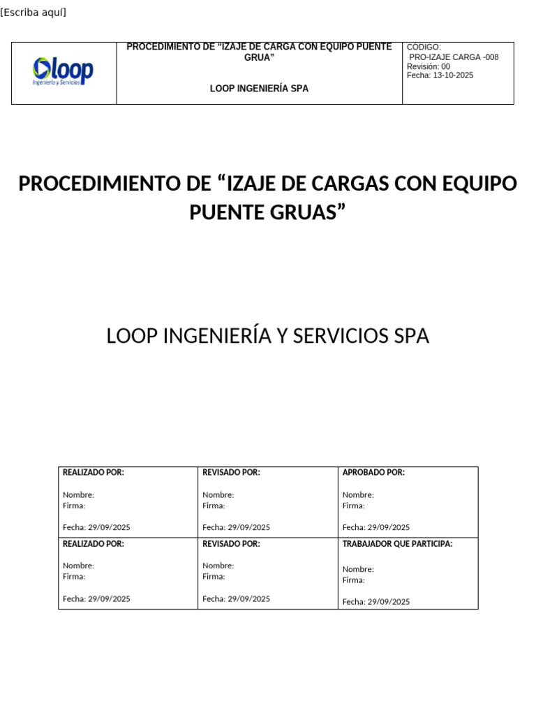 Procedimiento Izaje LOOP 2025 2.0 | PDF | Nudo | Cuerda
