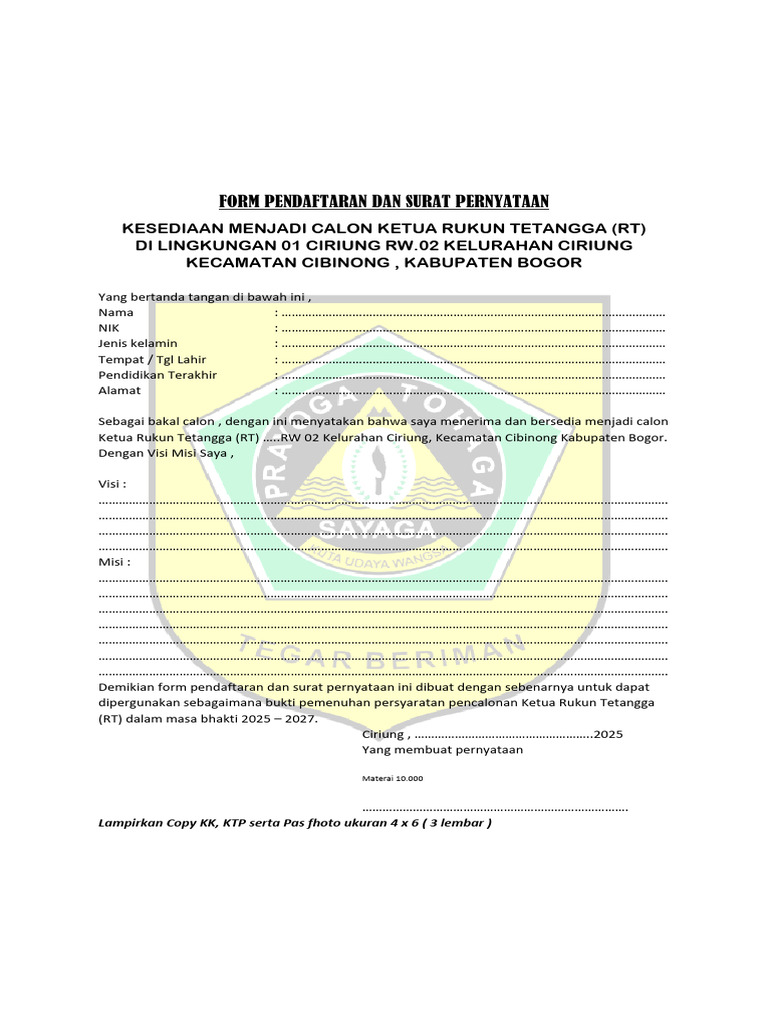 Pendaftaran Calon Ketua RT Ciriung | PDF
