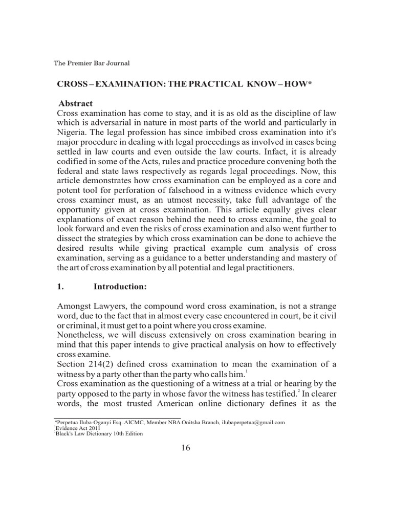 Cross Examination The Practical Know How | PDF | Witness | Cross ...