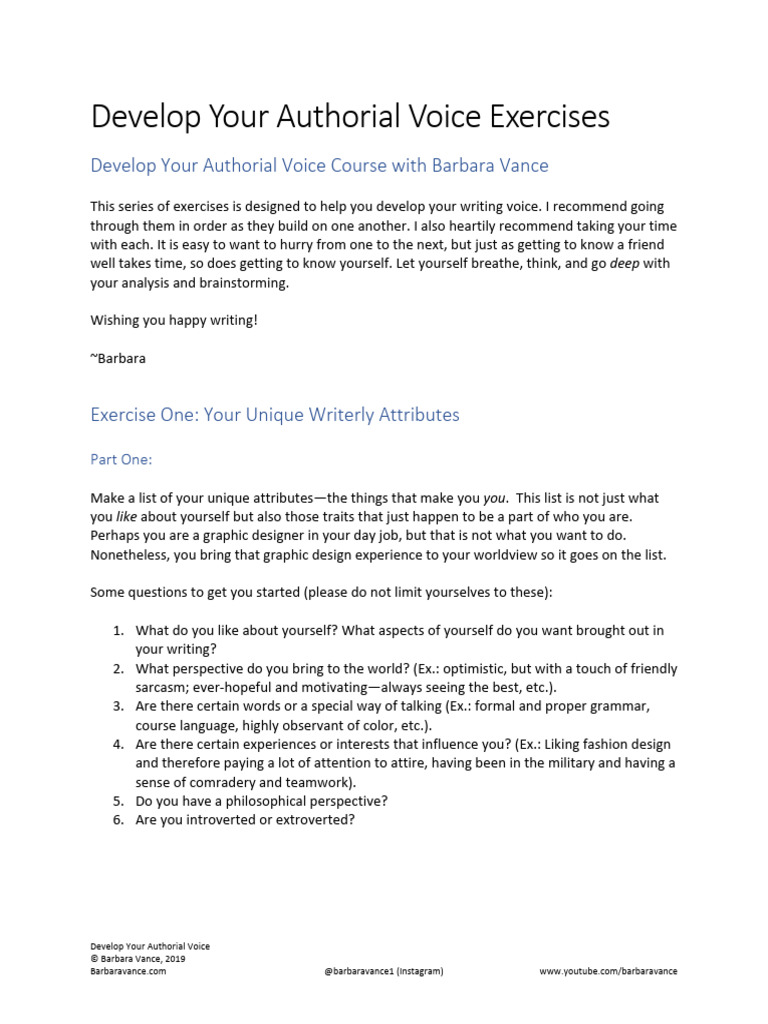 Develop Your Authorial Voice Exercises | PDF